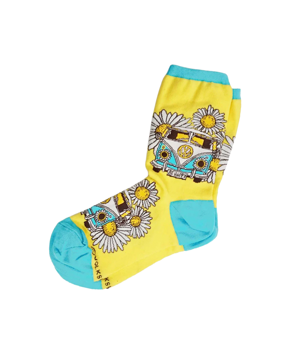 Volkswagen Be Happy Graphic Socks | Yellow Cotton Crew Socks