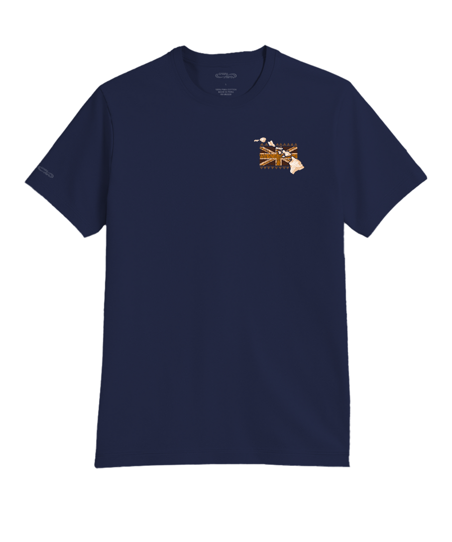 Hawaii Longboard Flag Map - Indigo Short Sleeve Pima T-Shirt