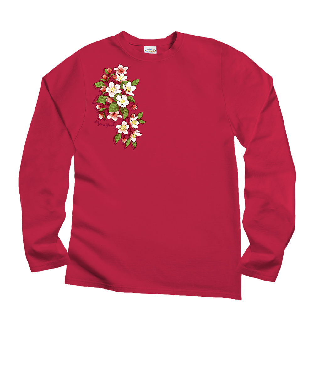 Blossom Cascade - Raspberry Dyed Long Sleeve Crewneck T-Shirt