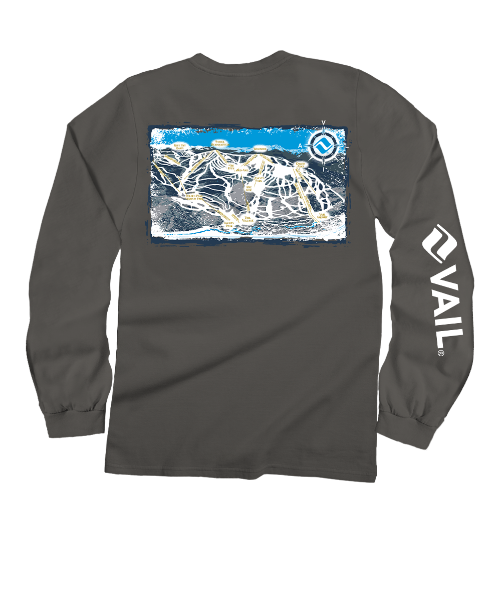 Vail Resort Ski Map - Crater Dyed® Long Sleeve Crewneck T-Shirt